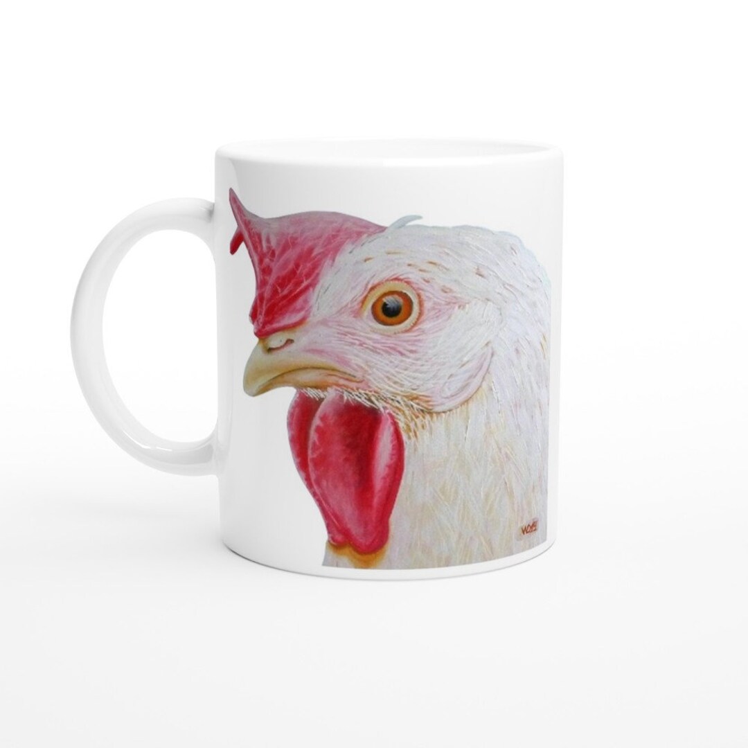 White Hen Beak Mug Handmade Mug 11oz Ceramic Coffee Mug Hand Painted ...