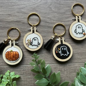Hand Embroidered Fall Keychains - Fall Accessories, Ghost Keychain ...