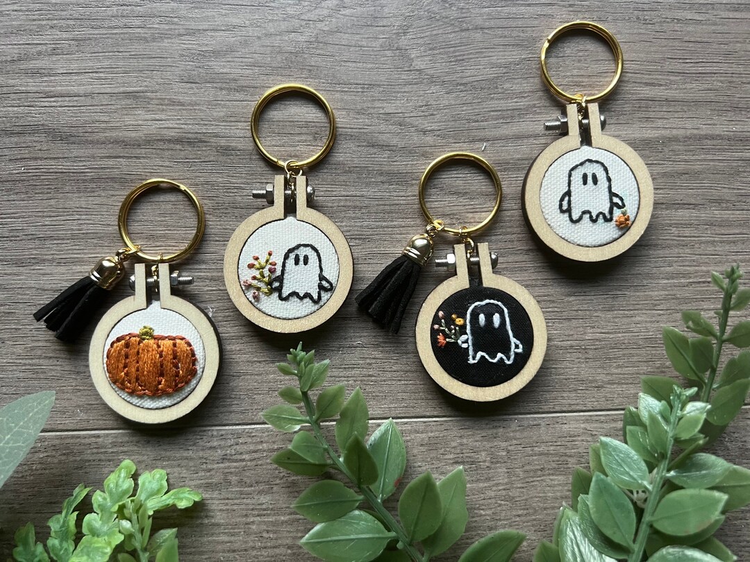 Hand Embroidered Fall Keychains - Fall Accessories, Ghost Keychain ...