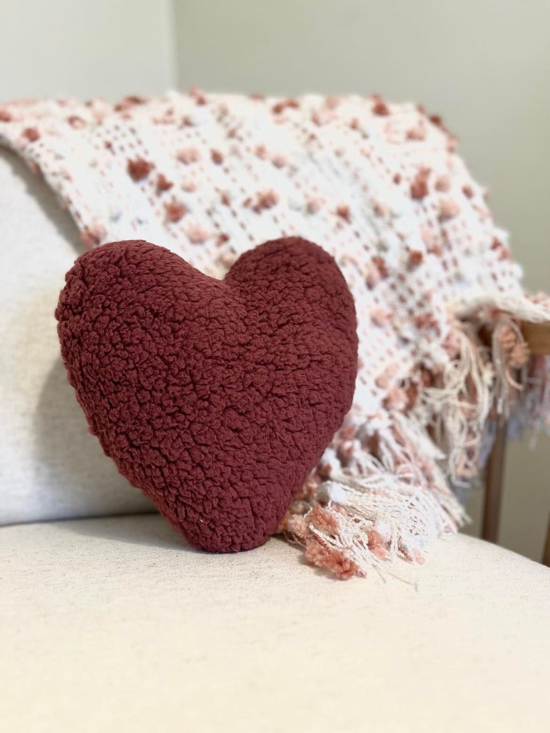Mauve Red Sherpa Heart Mini Decor Pillow Heart Shaped Pillow, Sherpa ...