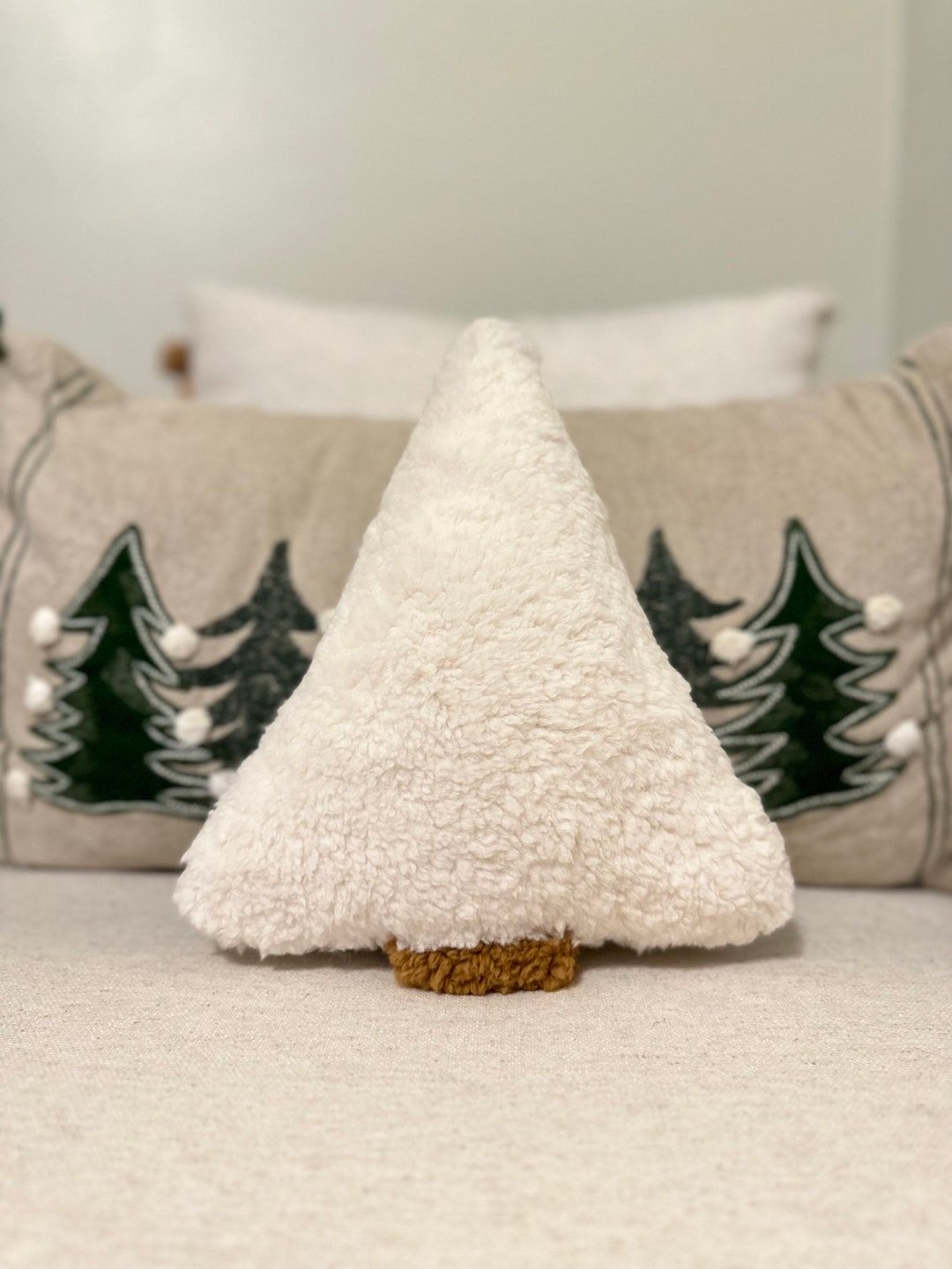 Plush Sherpa Ivory Holiday/christmas Tree Pillow - Sherpa Holiday ...
