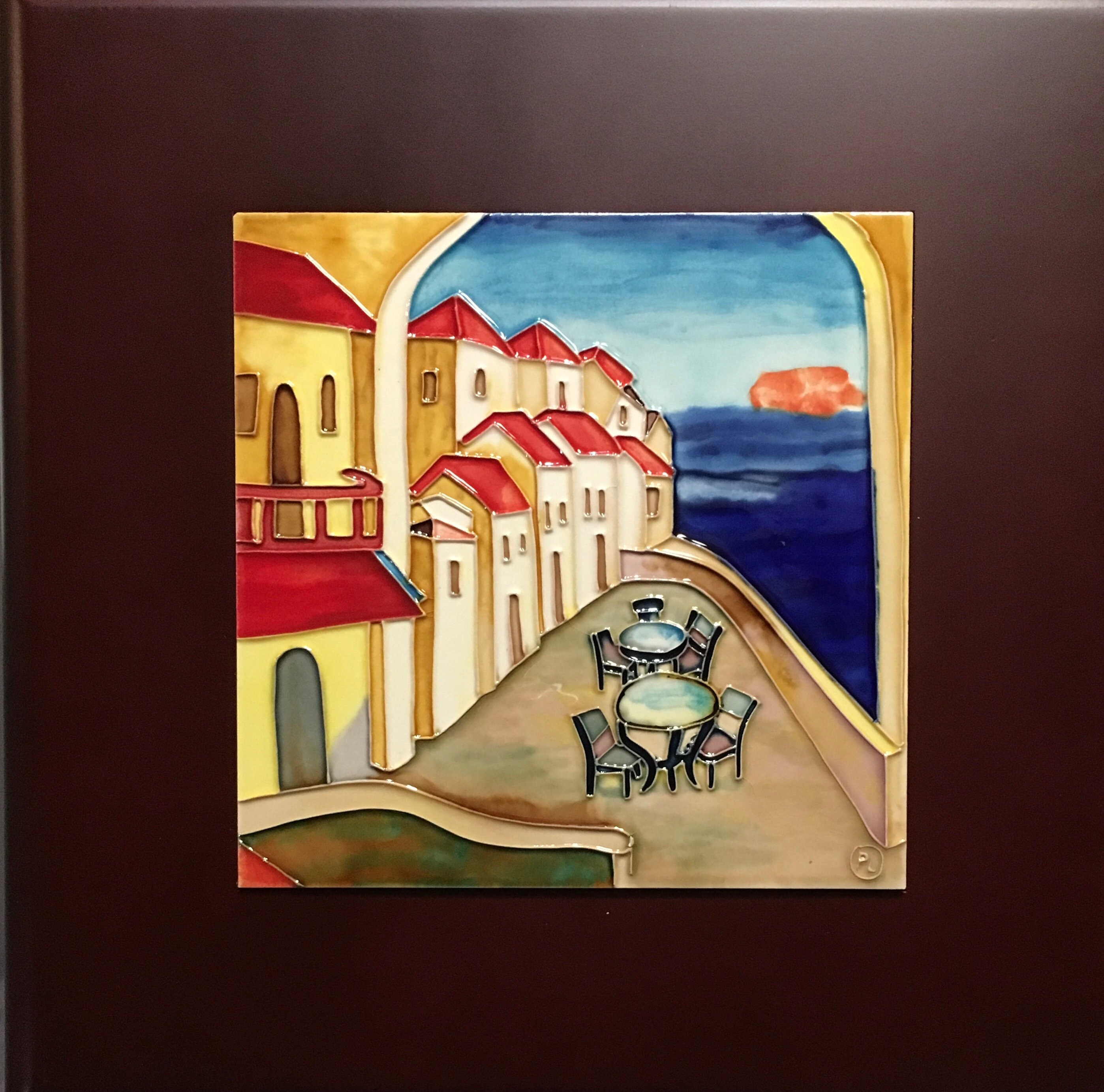 Ceramic Tile Art With Frame, Hand Painted, Decorative Tile Art, Wall ...