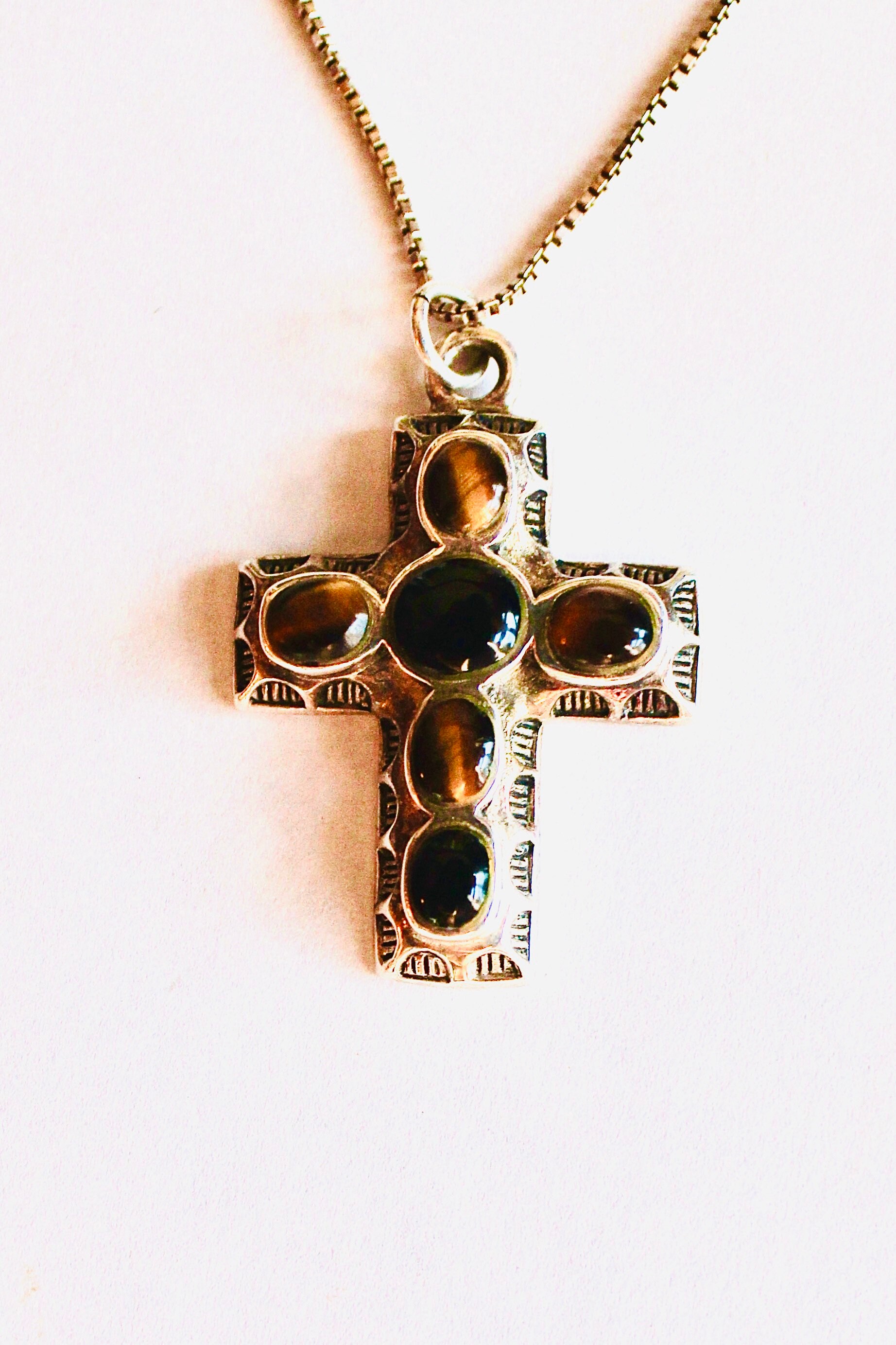 Tiger Eye Cross Necklace - Etsy
