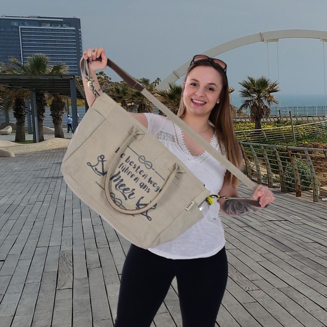 Handtasche Maritim beige Tasche, Canvas Tasche, Vintage Tasche ...