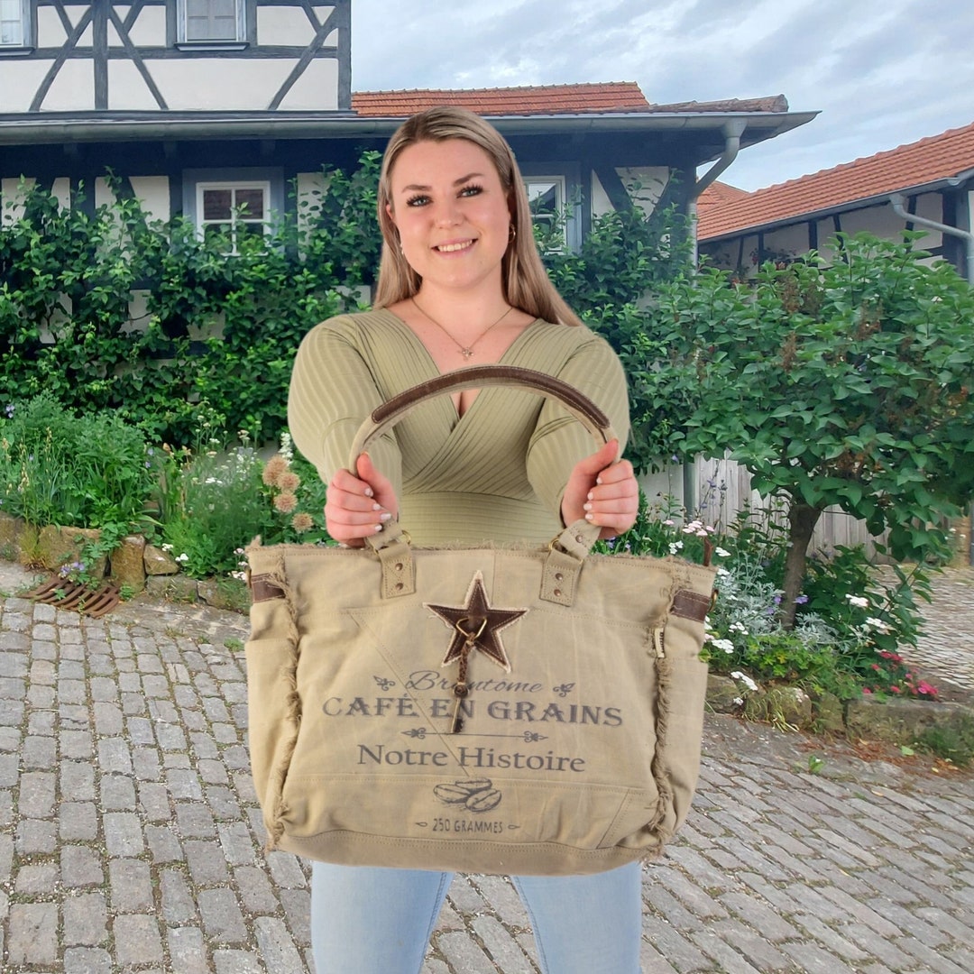 Handbag Shopper Beige Bag, Weekender Canvas Bag, Vintage Bag, Retro Bag ...