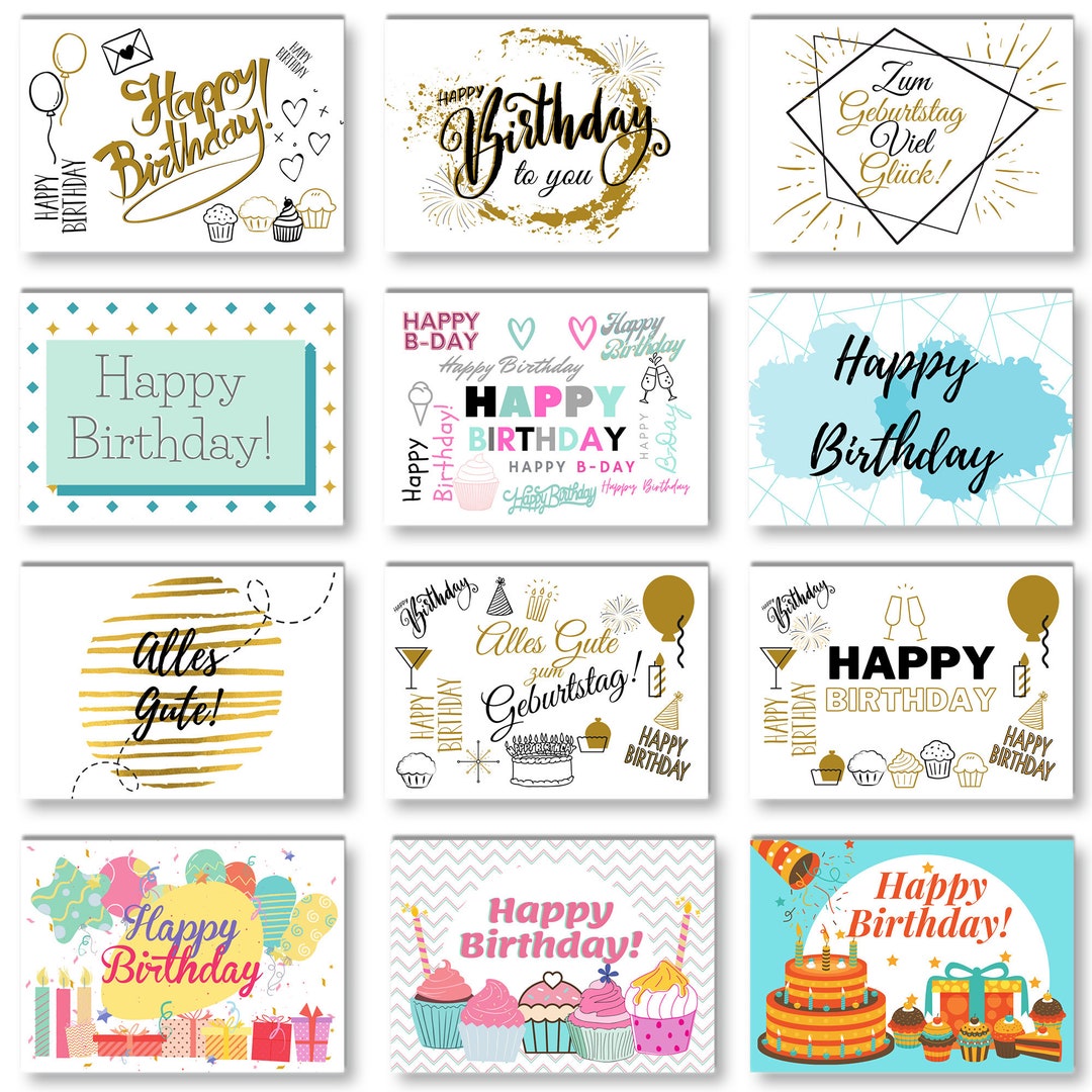 Birthday Cards Set of 12 With Envelopes, Happy Birthday Postcards ...