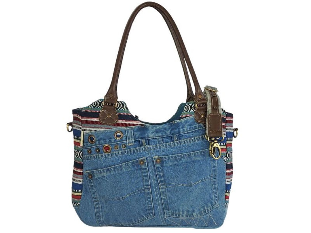 Recycled Jeans Handbag, Women's Large Top Handle, Tote Shopper Bag ...