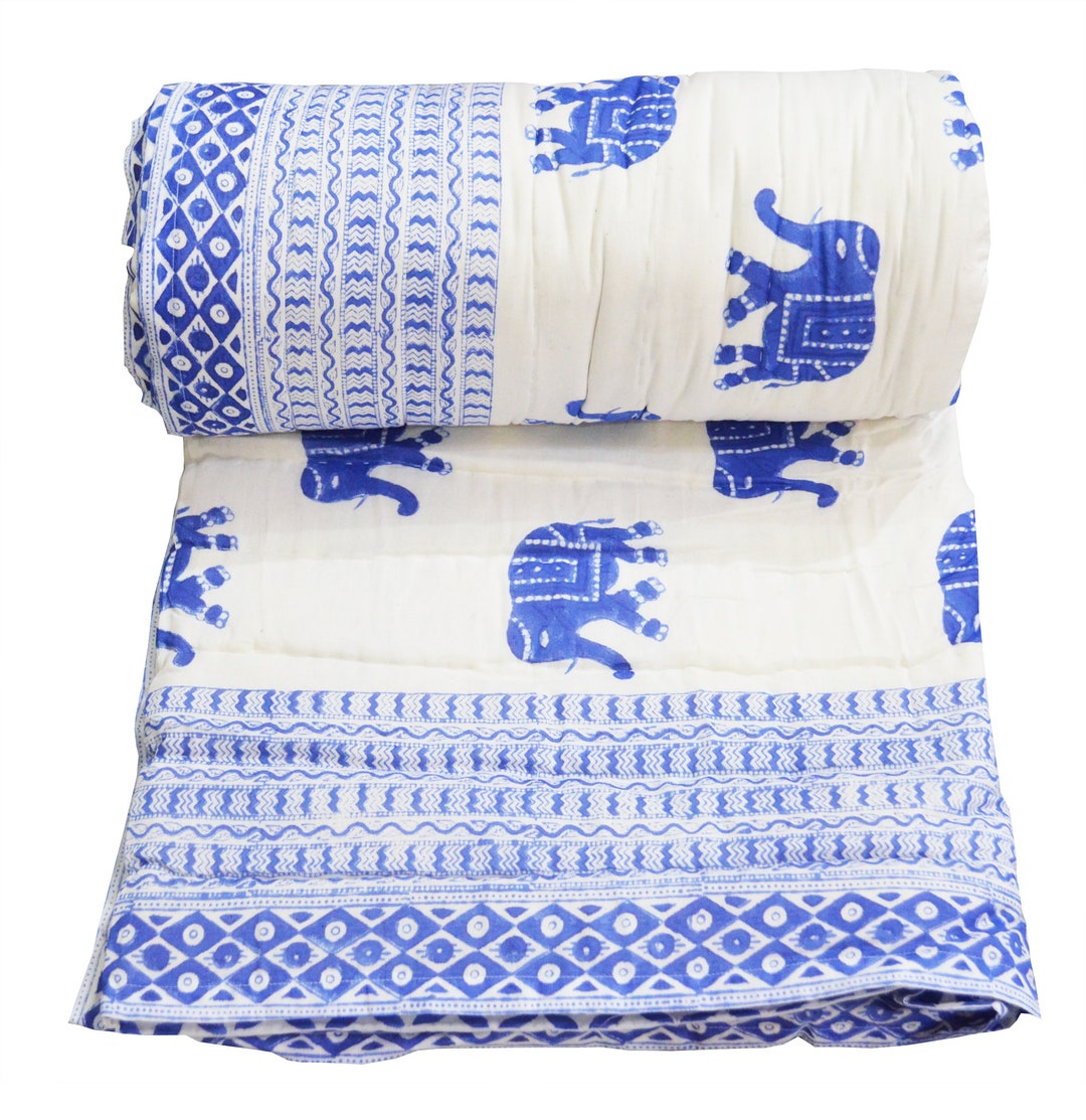 Jaipuri Razai California King Block Print Quilt, Light Weight Cotton ...
