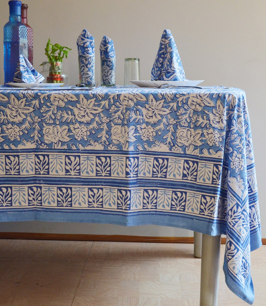 Indian Cotton Runner Table Linens Flower Block Print Table Cloth Indian ...