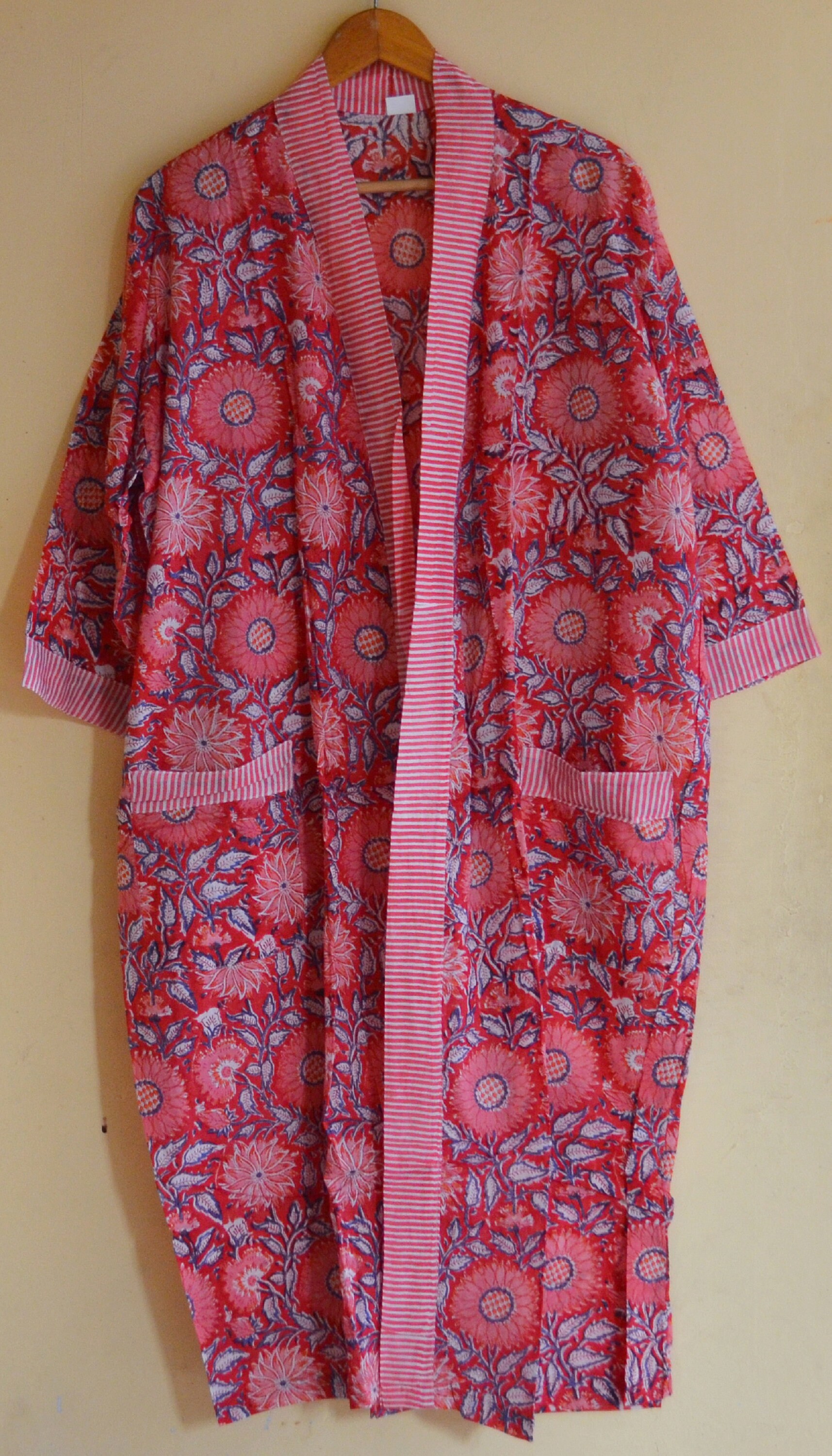 Luxury Cotton Long Robe With Floral Print / Hand Block Print - Etsy