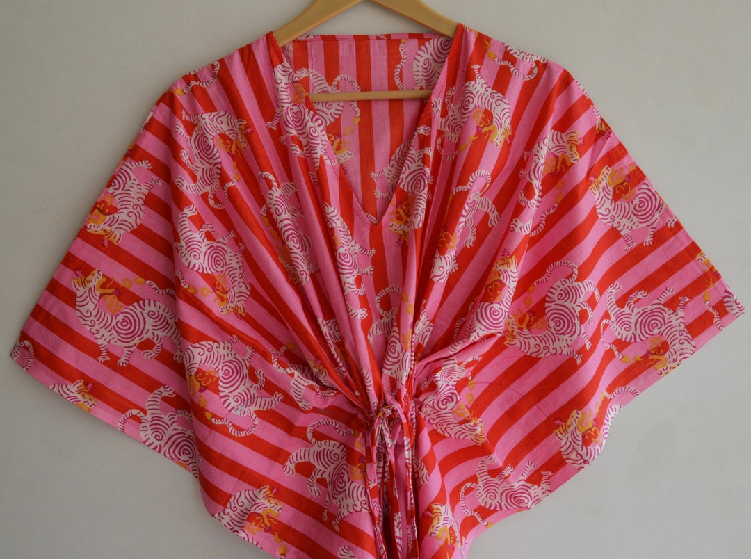 Hand Block Animal Print Women's Summer Wear Cotton Caftan for Beach ...