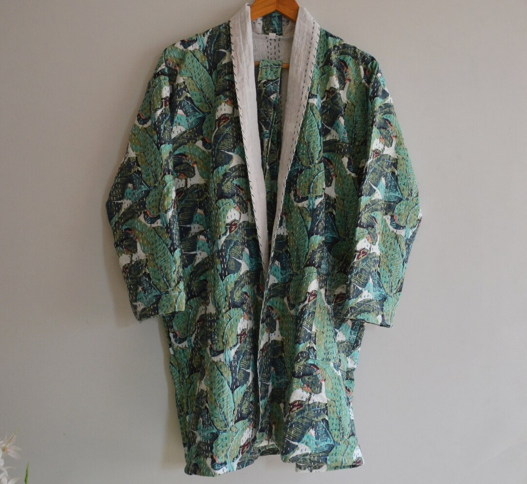 Leaf Block Print Coat, Women Party Wear Dress Coat Jacket, Ethnic Short ...