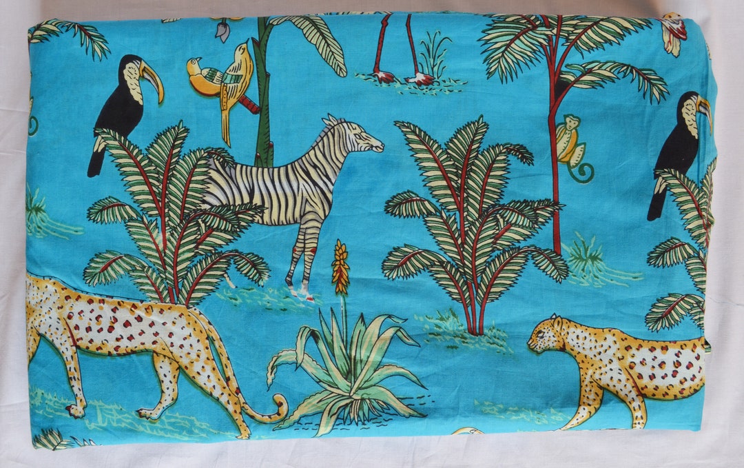 Jungle Block Print Fabric, Indian Handmade Running Fabric, Ethnic ...