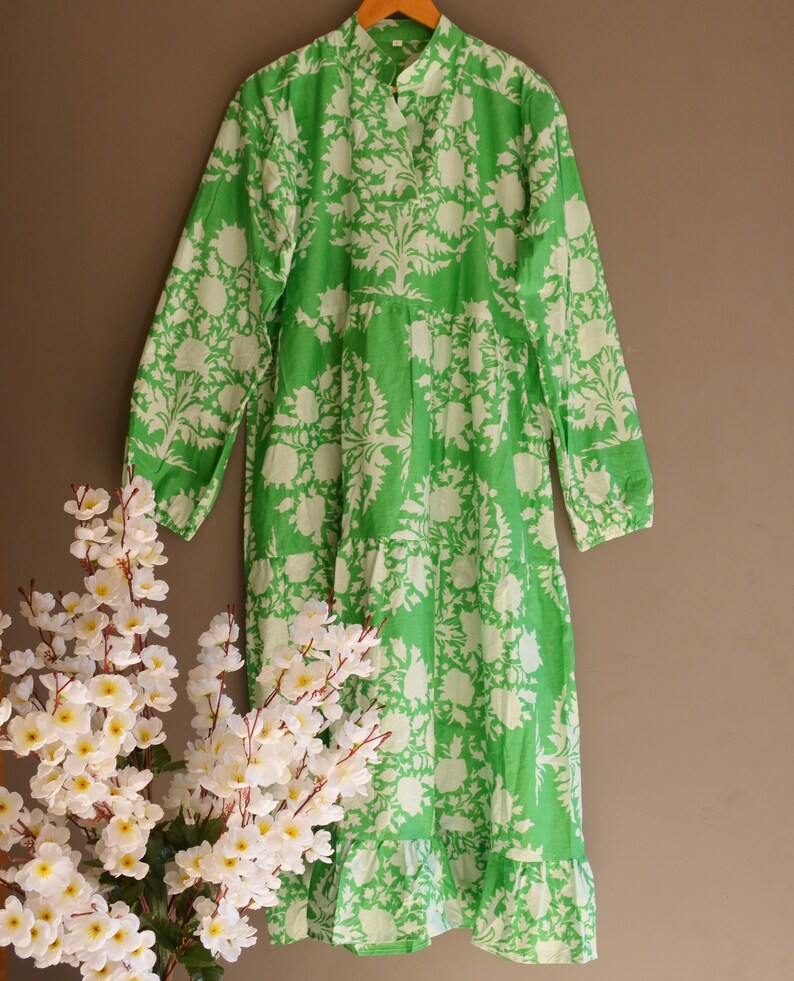 Organic Cotton Women Wear Dress Leaf Block Print Women Long - Etsy
