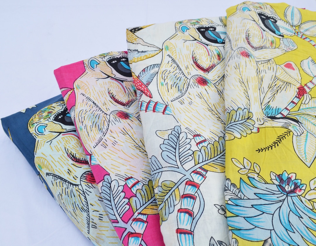 Beautiful Block Print Fabric, Screen Print Fabric, Monkey Block Printed ...