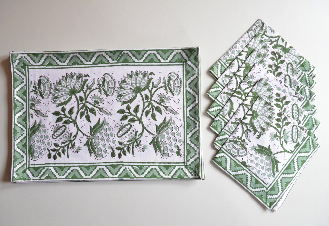 Beautiful Printed Table Mats and Napkins Set, Cotton Dining Mat Sets ...