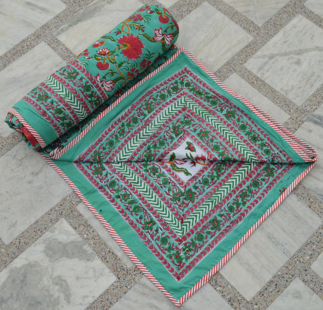 Reversible Dohar Cotton Quilt Floral Print Soft Cotton Quilt AC Blanket ...