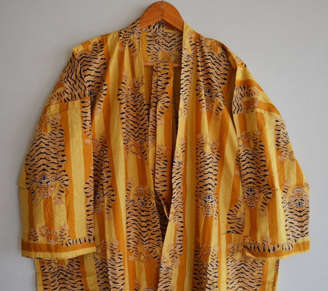 Cotton Tiger Print Kimono Robes, Kimono, Soft and Comfortable Bath ...