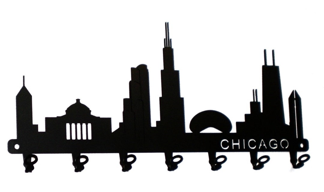 Key Rack/hook Rail * Skyline Chicago * - Key Board - 7 Hooks - Etsy