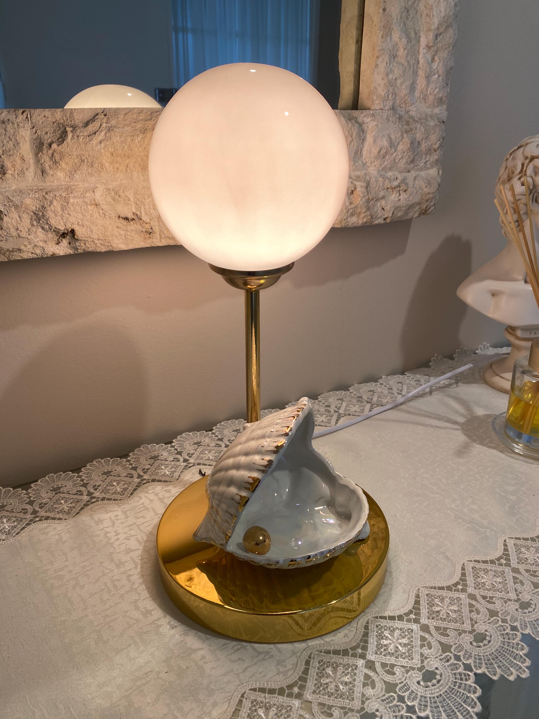 Vintage Italian Ceramic Clam/shell Lamp on Brass Gold Plate With Sphere ...