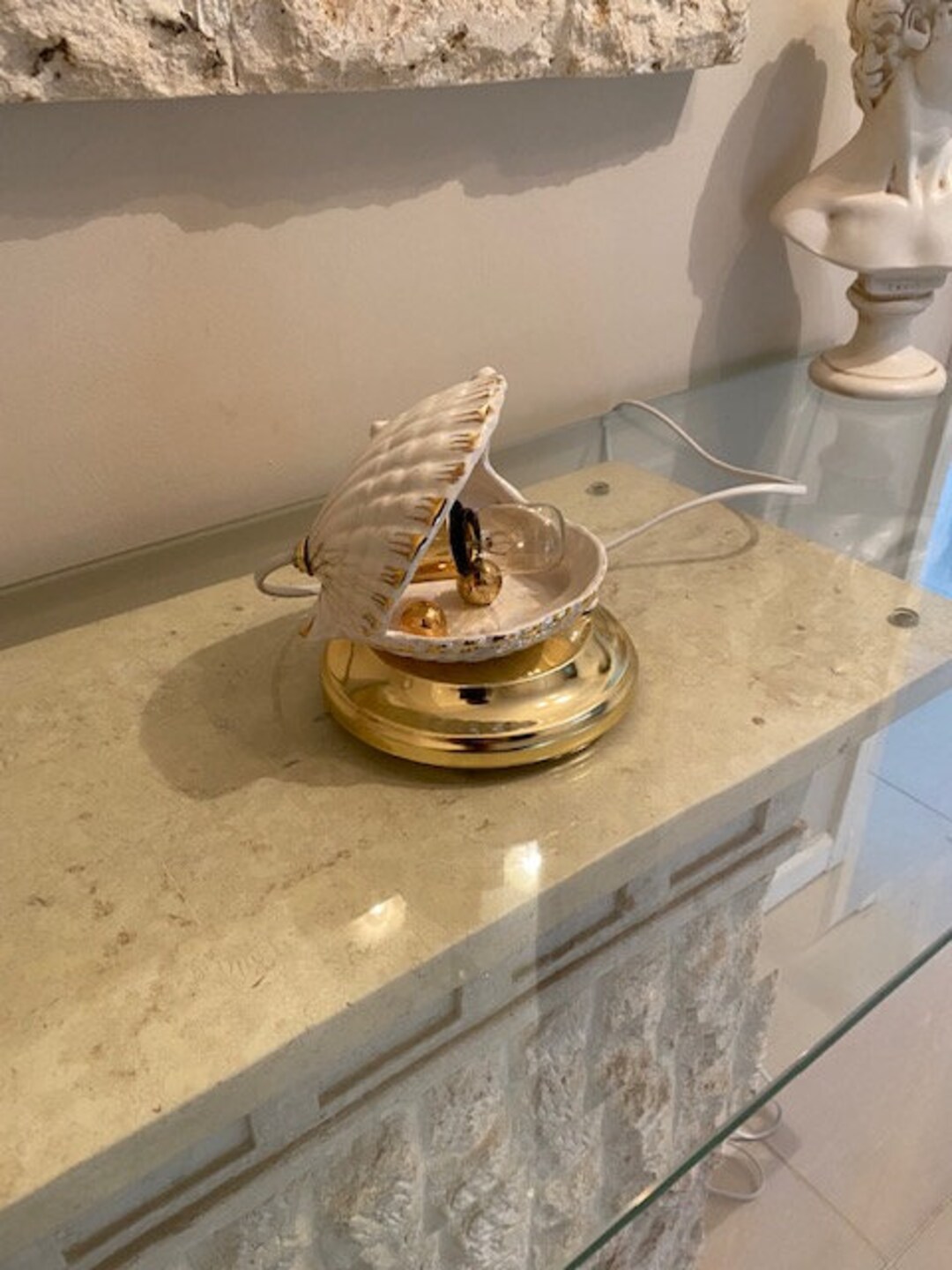 Vintage Italian Ceramic Shell Lamp on Gold Brass Stand - Etsy