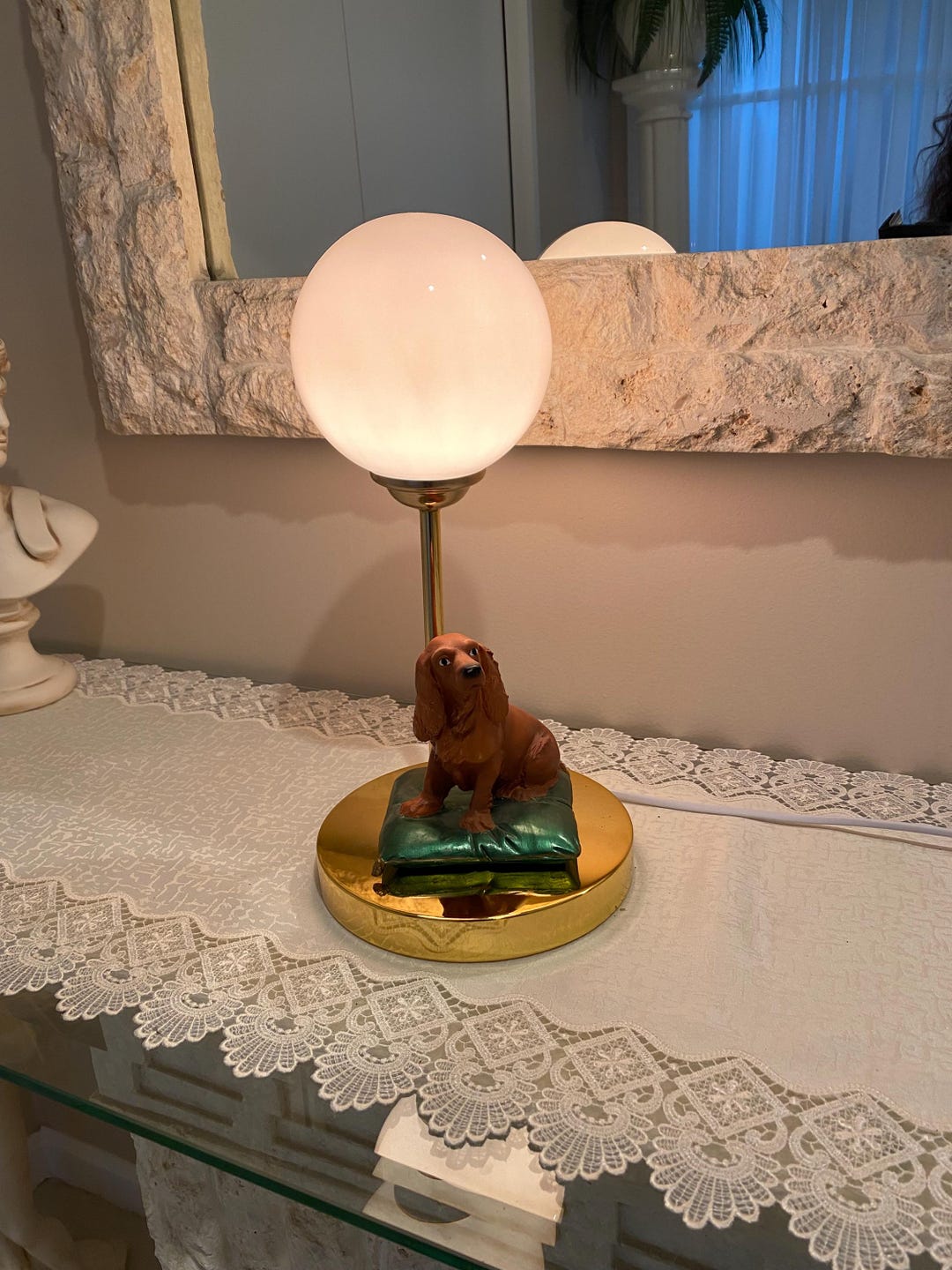 Vintage Italian Cocker Spaniel Figurine Dog Lamp on Brass Gold Plate ...