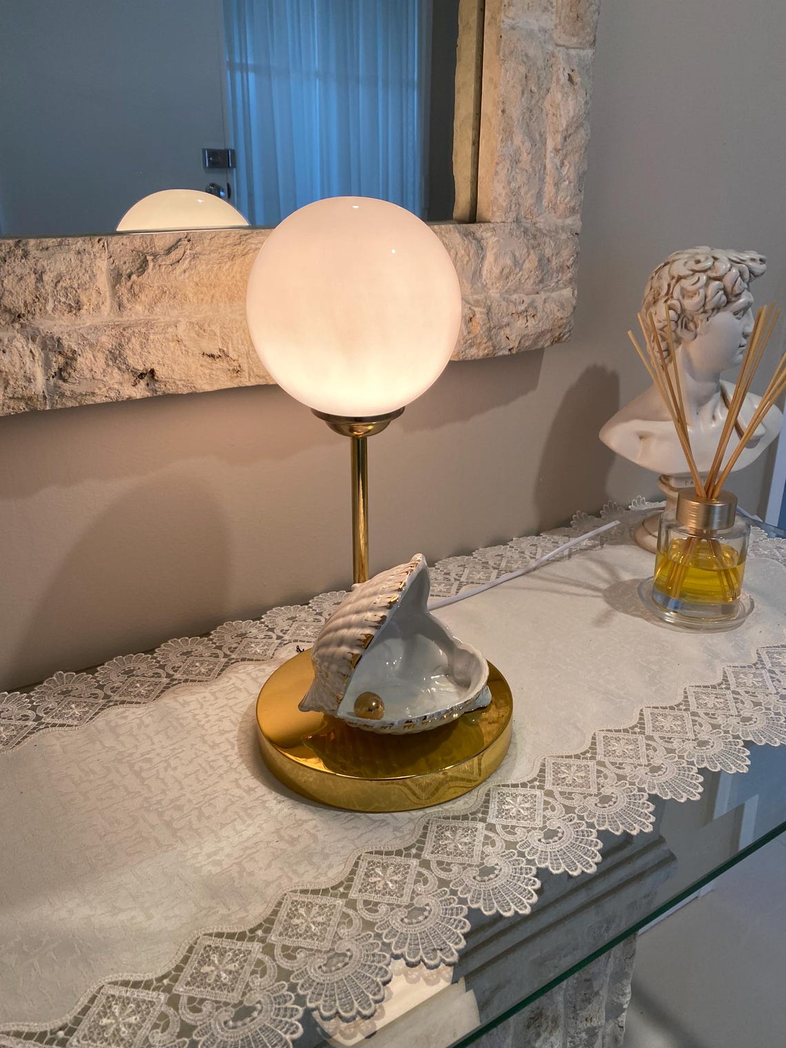 Vintage Italian Ceramic Clam/shell Lamp on Brass Gold Plate With Sphere ...