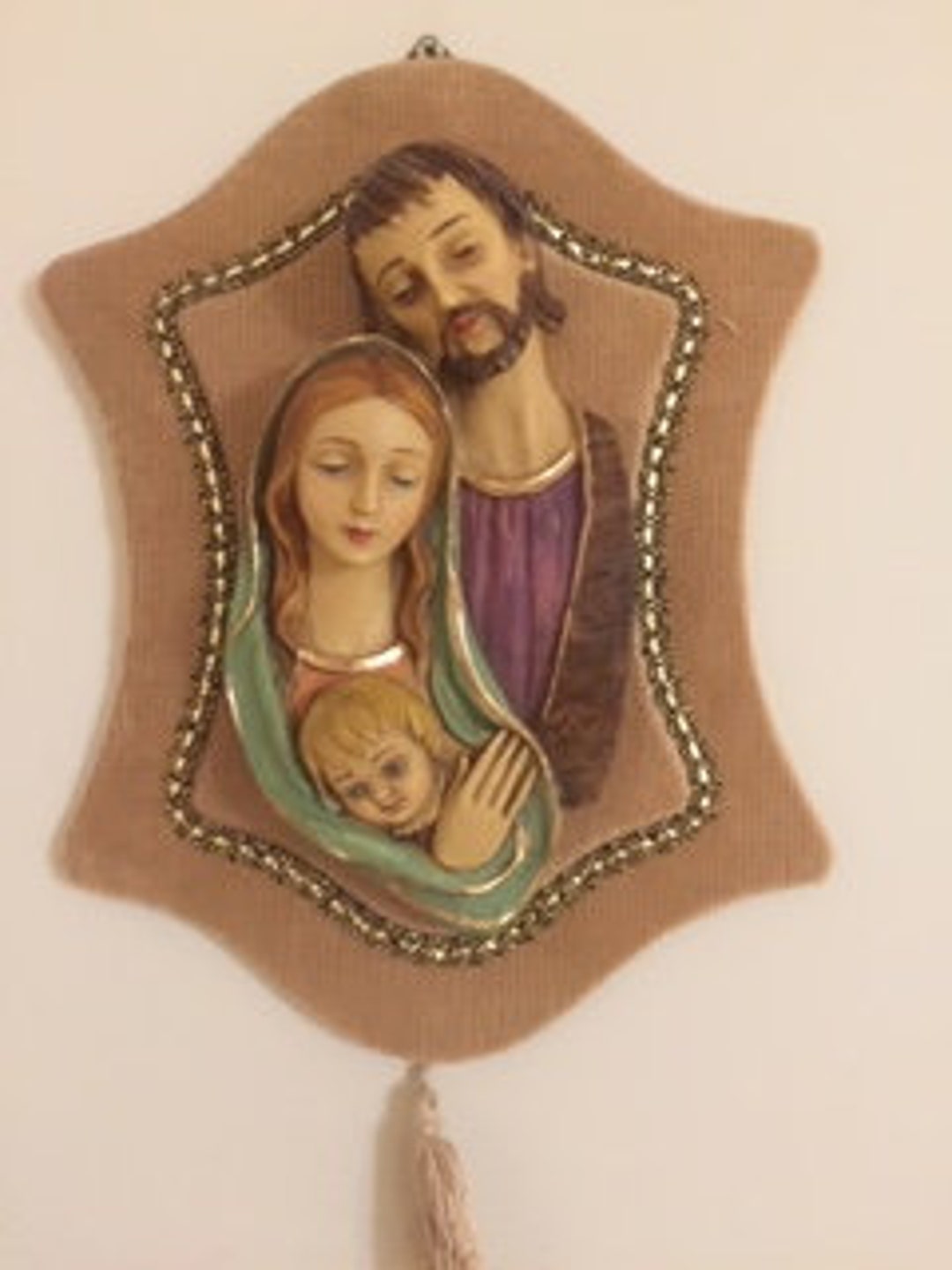 Vintage Religious Velvet Trestle Wall Plaque With Mary, Joseph & Baby ...