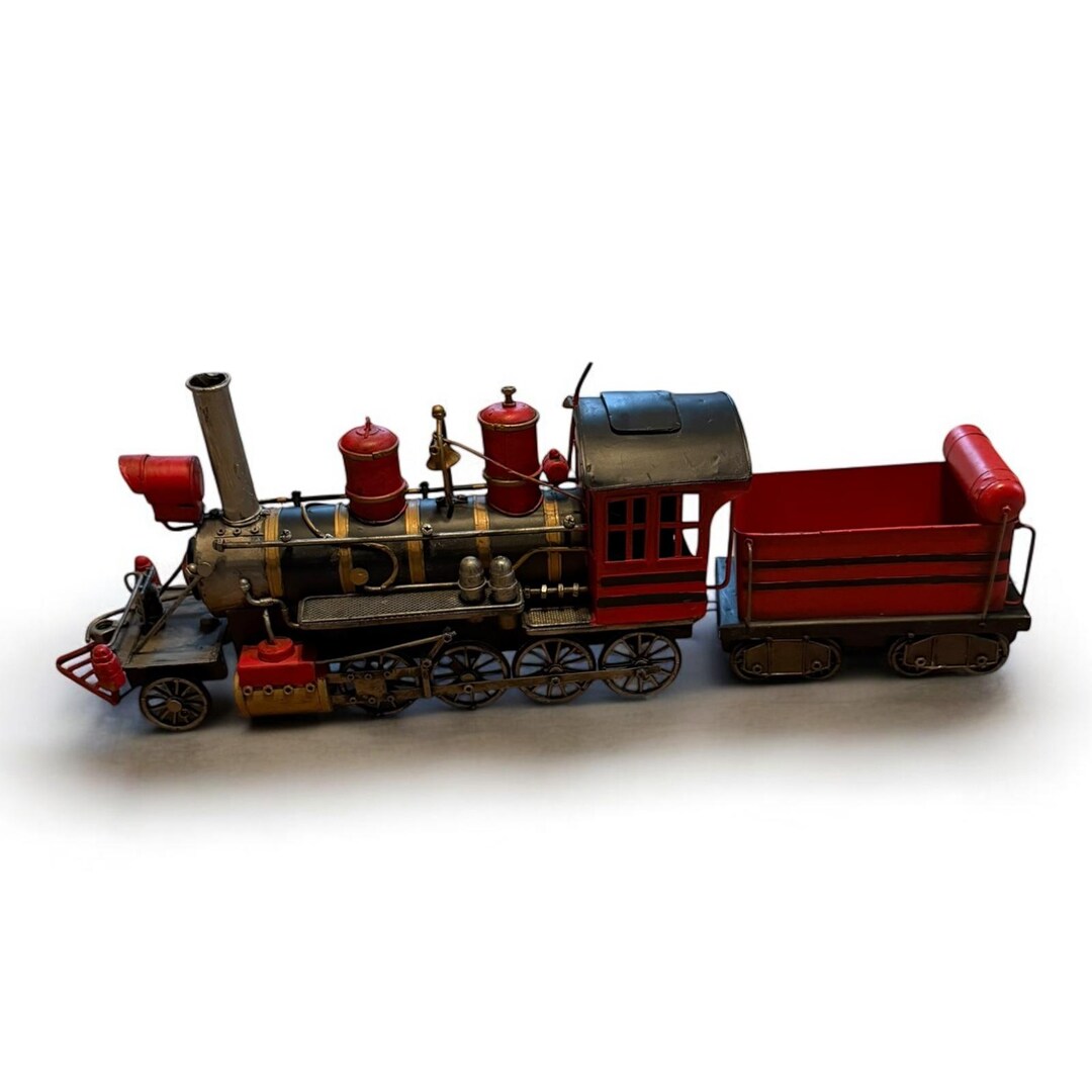 Vintage Handmade Black Red Locomotive With Coal Car Metal Model Train ...