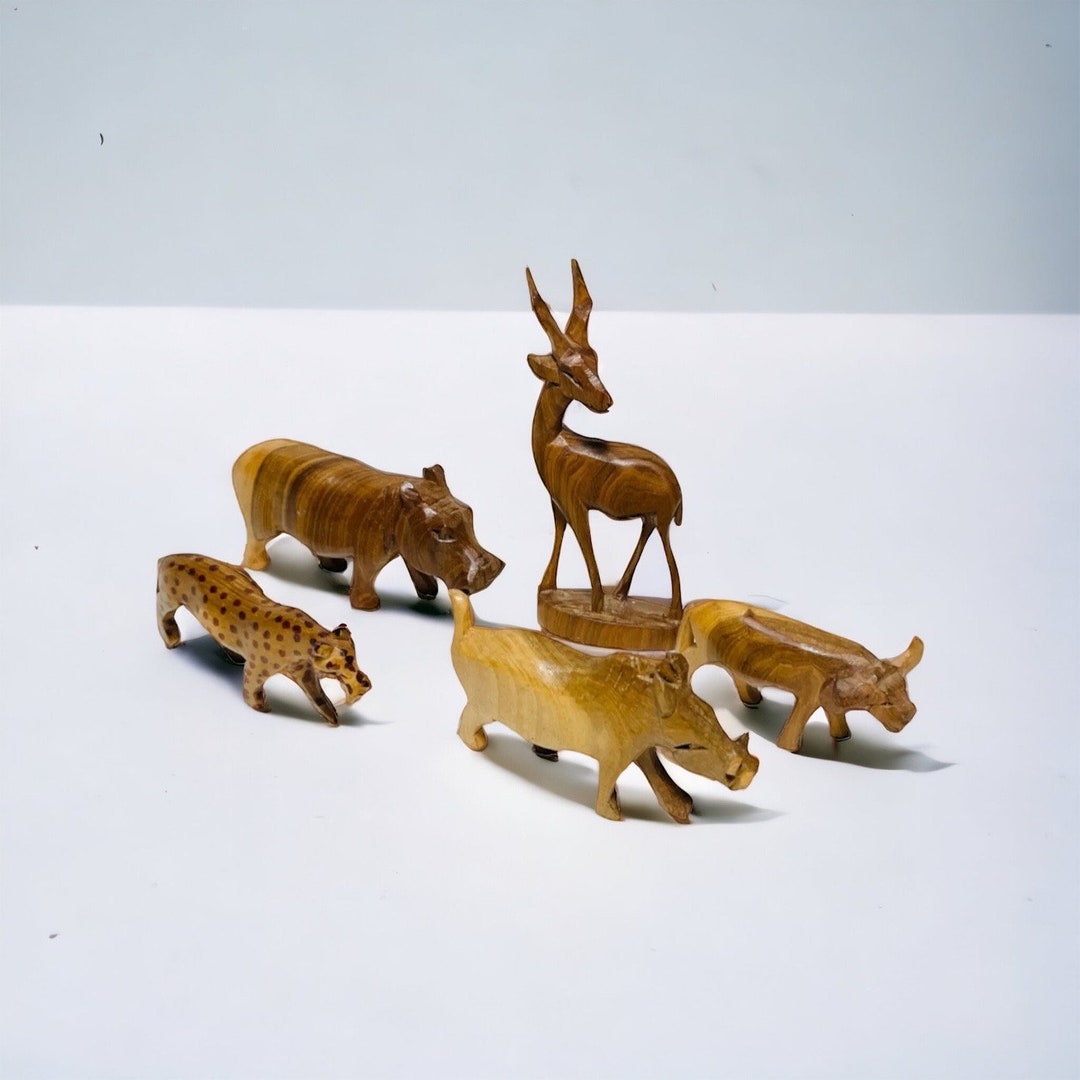 Vintage Carved Wood African Animals Figurine Lot of 5 Gazelle Hippo ...