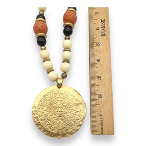 Vintage Aztec Mayan Sundial Calendar Gold Tone Pendant Plastic & Brass ...