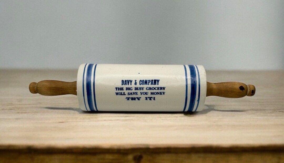 Antique Western Stoneware Blue and White Rolling Pin davy & Company the ...