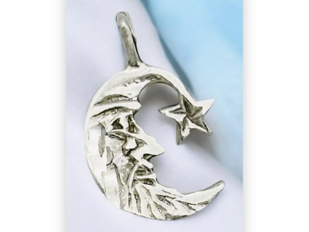 Vintage Sterling Silver Crescent Moon Necklace Pendant Star Beard ...