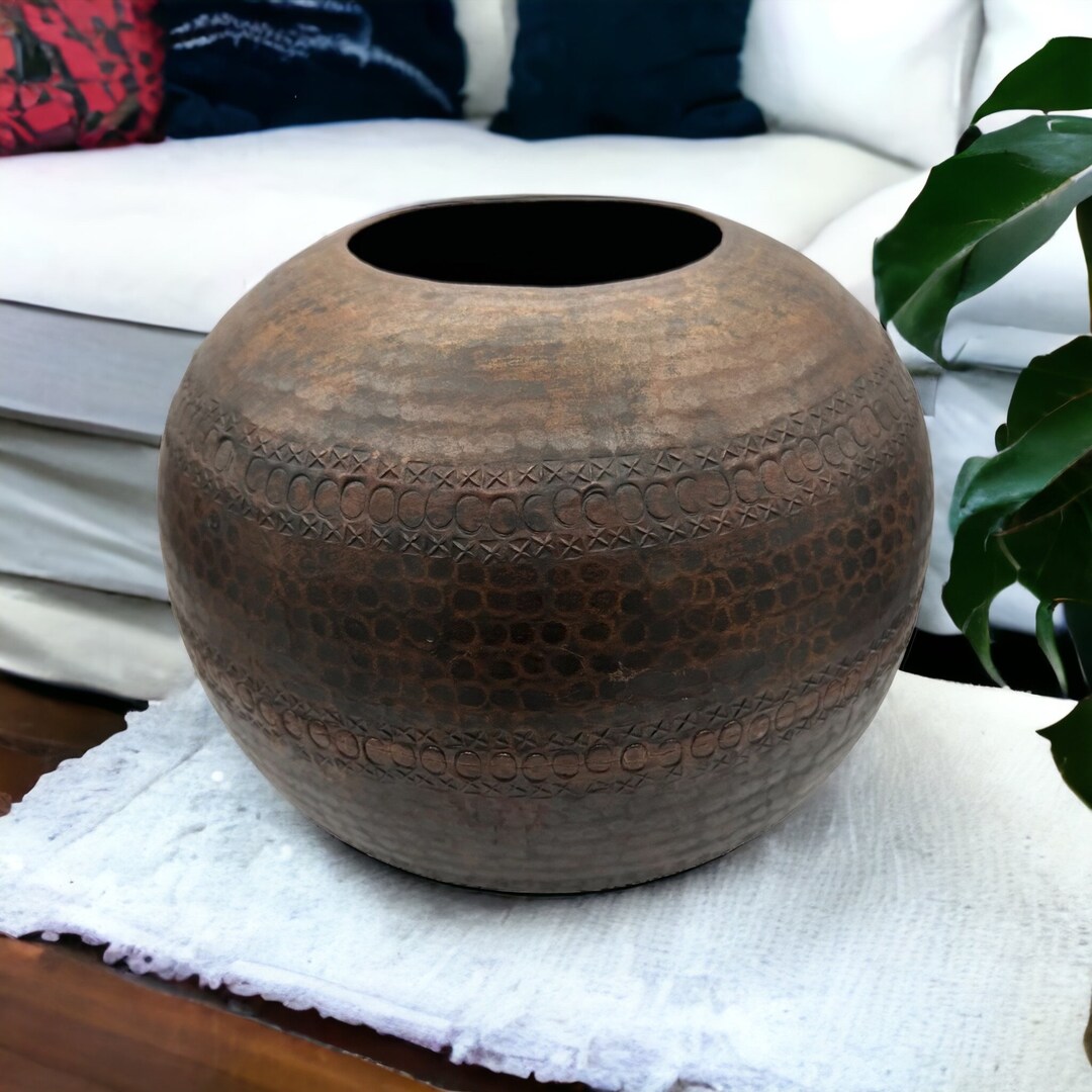 Vintage Hammered Copper Decorative Round Ball Vase Planter 7.5 X 9 - Etsy