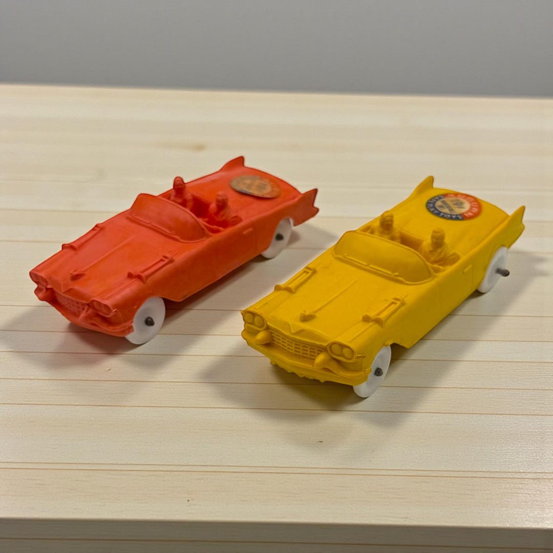 Vintage 1950s Auburn Rubber Cadillac Toy Cars Pair NOS #504 Yellow ...