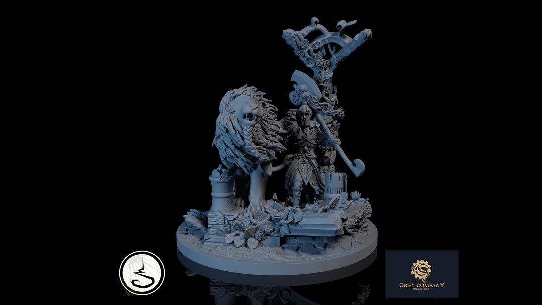 High Elves Lion Lord With Lion Holo Miniatures RESIN Elven Spearmen ...