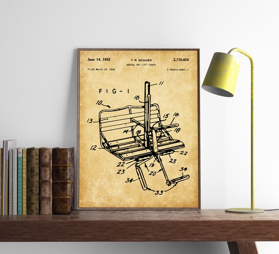 Ski Lift Patent Print Vintage Chair Lift Art Poster | Etsy