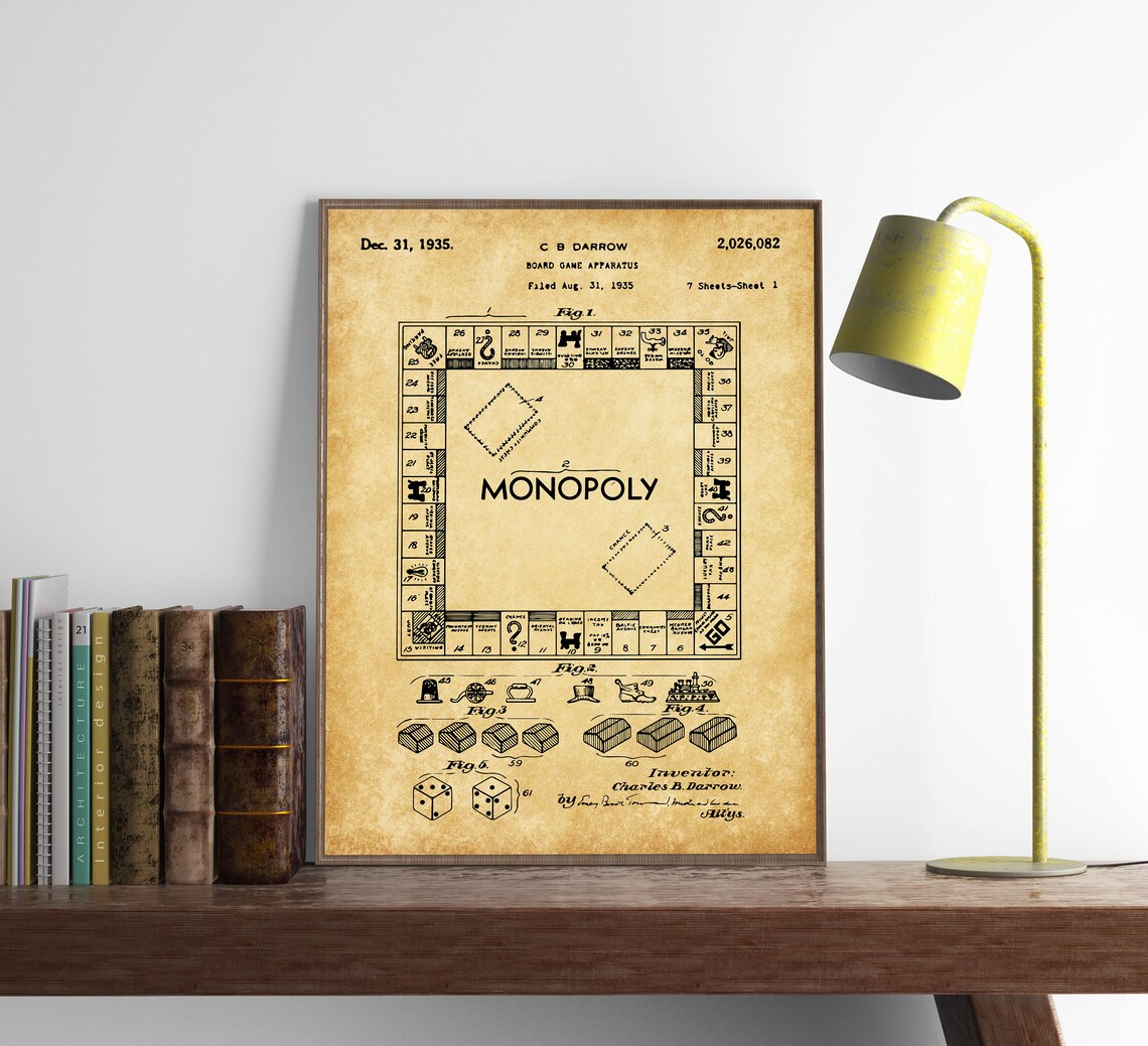 Monopoly Patent Art Set of 2 Monopoly Board Game Monopoly - Etsy
