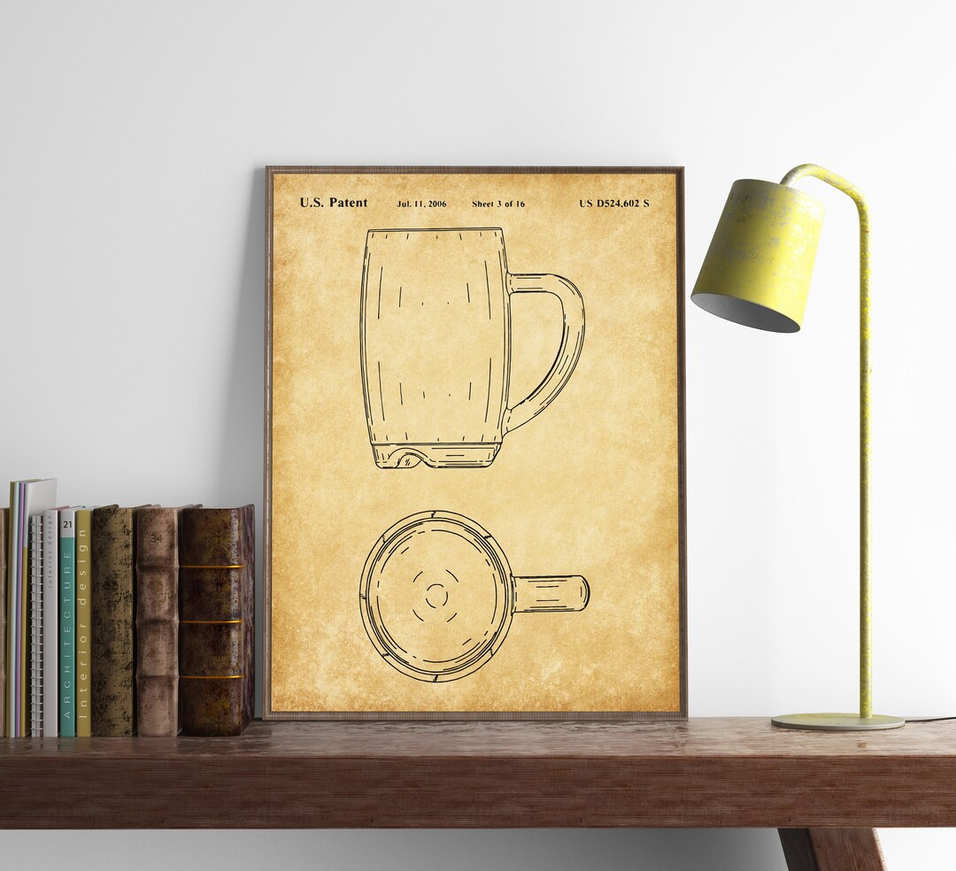 Beer Mug Patent Print, Beer Glass Poster, Beer Wall Art, Beer Mug Decor ...