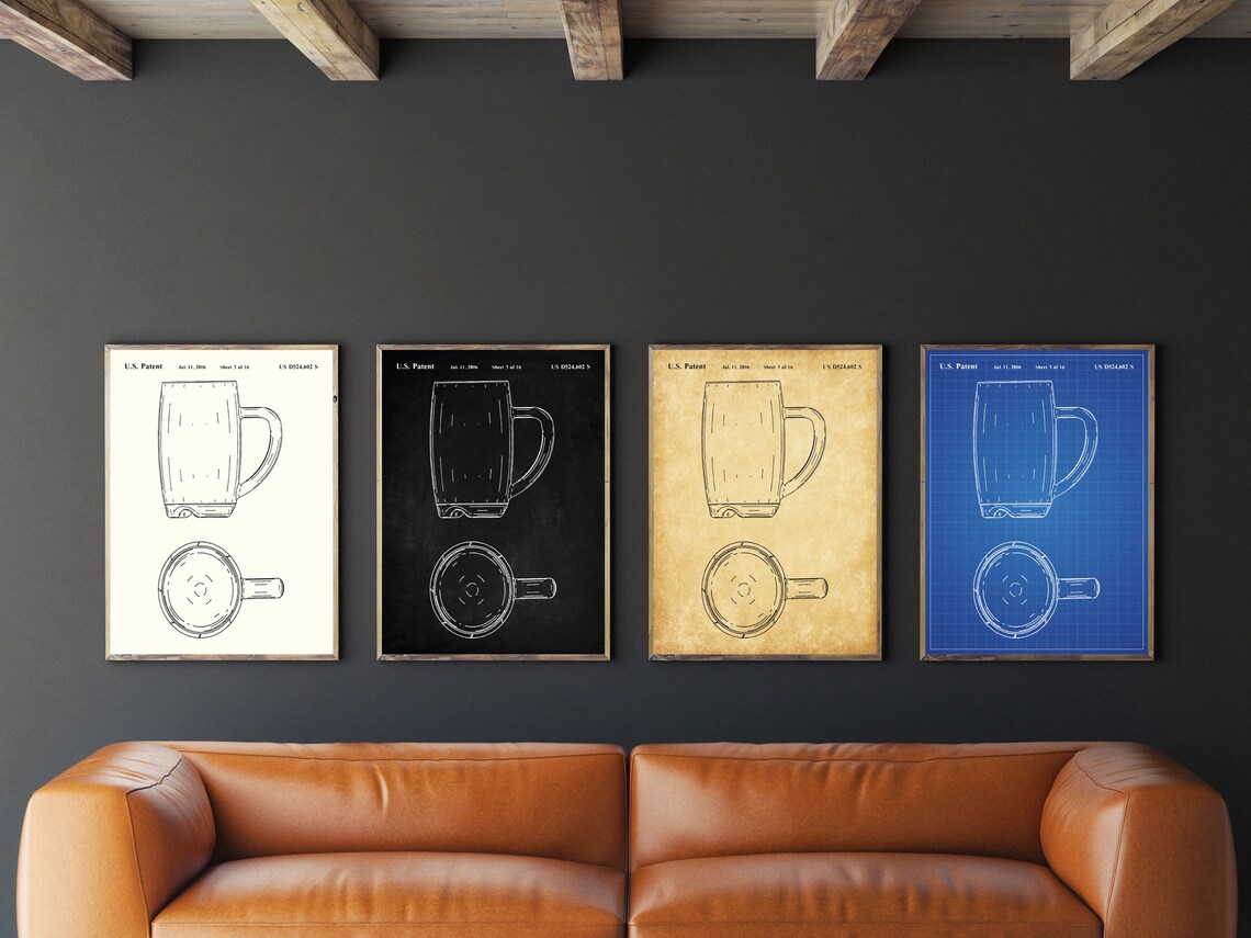 Beer Mug Patent Print Beer Glass Poster Beer Wall Art Beer - Etsy