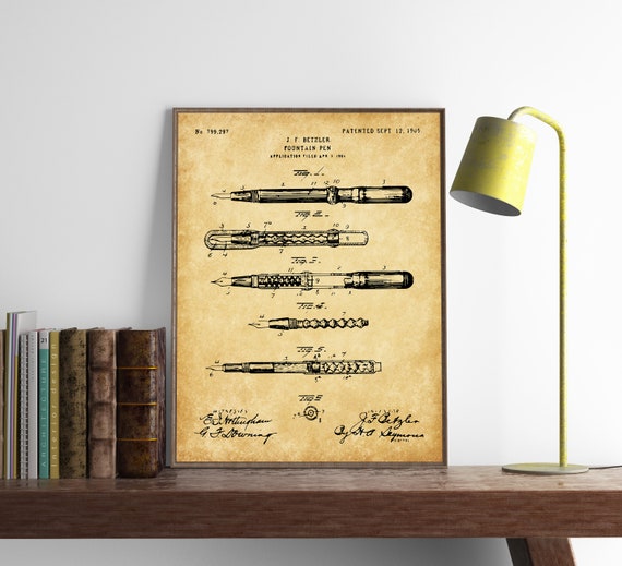 Fountain Pen Patent Print Office Poster Office Wall Art Pen - Etsy