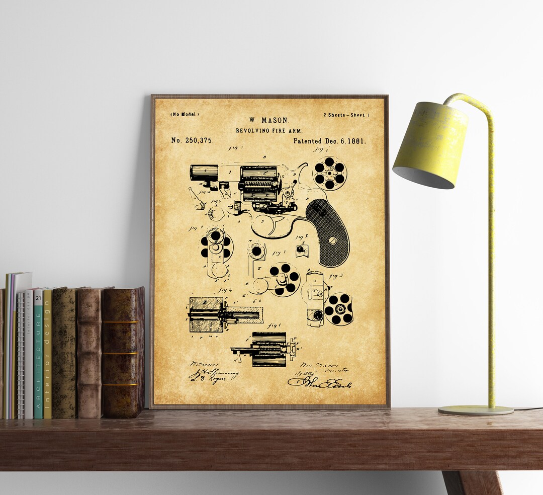 Mason Revolver Patent Print, Colt Revolver Poster, Firearm Blueprint ...