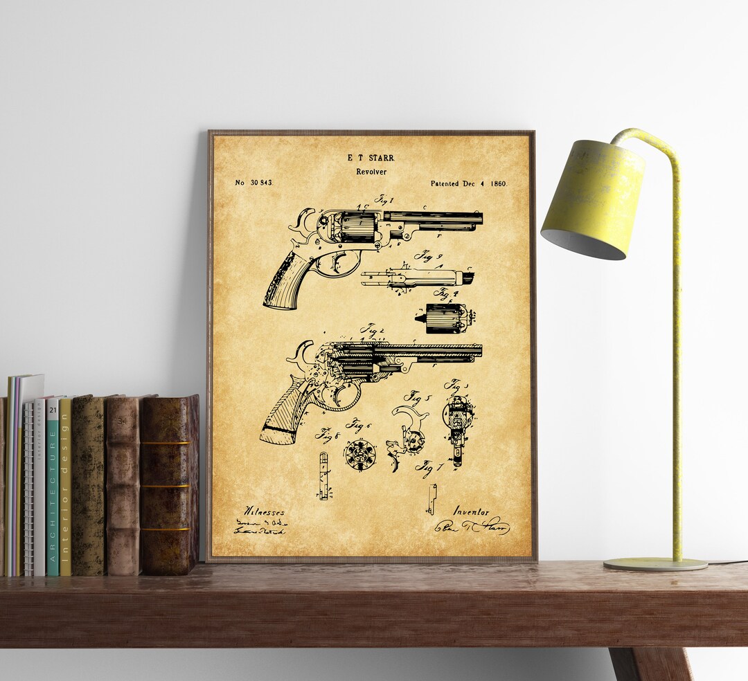 Starr Revolver Patent Print, Double Action Revolver, Handgun Blueprint ...