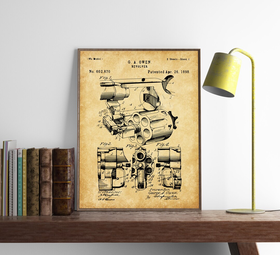 Revolver Patent Print Hand Gun Poster Firearm Blueprint Art - Etsy