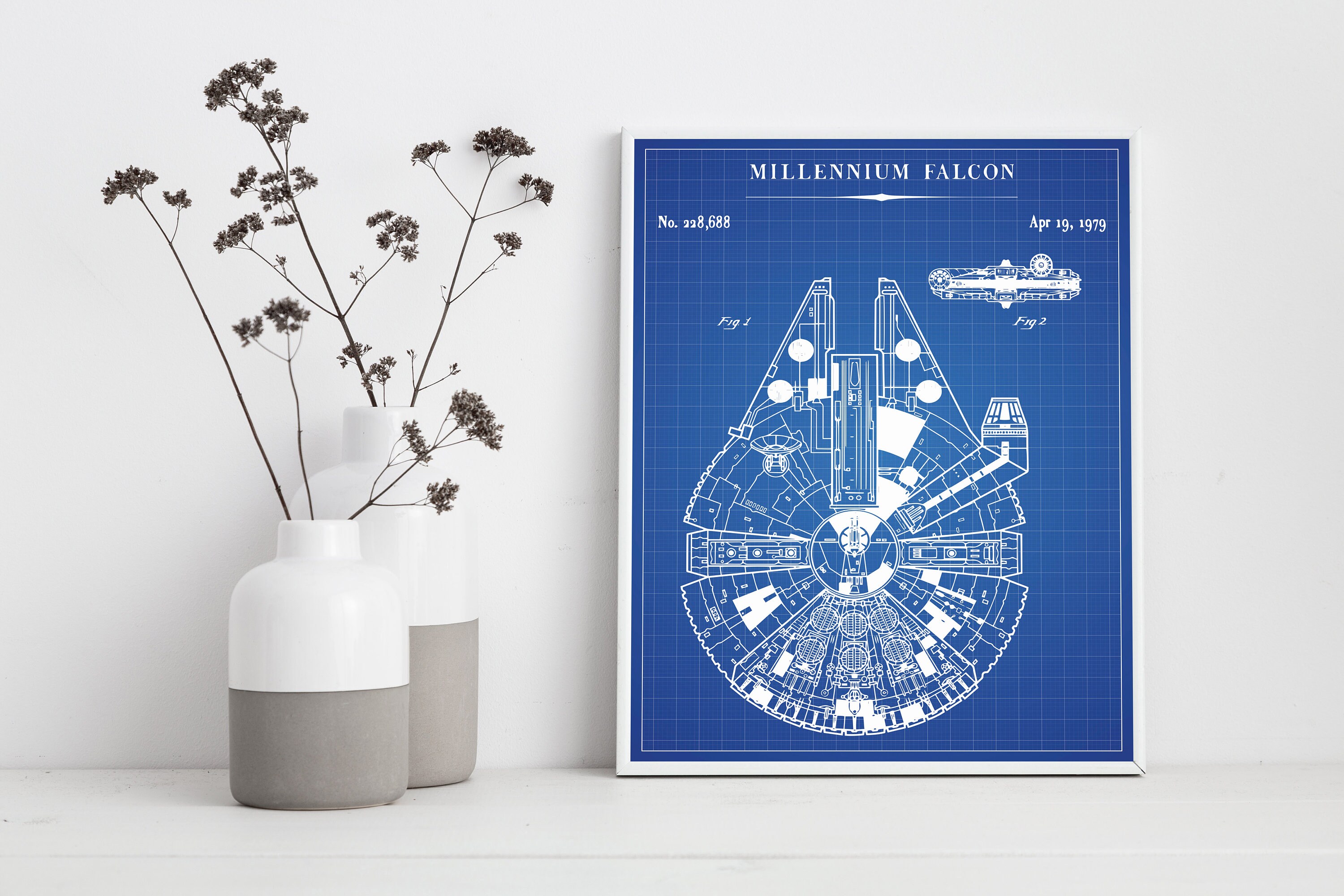 Star Wars Printable Millennium Falcon Blueprint Art Star - Etsy