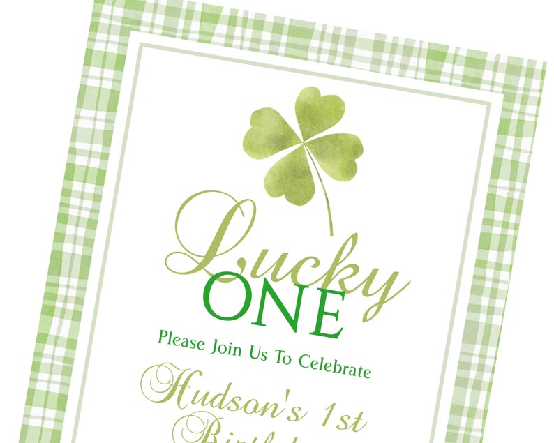 Watercolor Four Leaf Clover Birthday Invitation Lucky ONE - Etsy