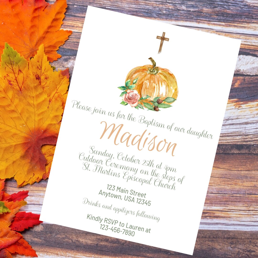 Fall Baptism Invitation Instant Download Print a Home Pumpkin Baptism ...