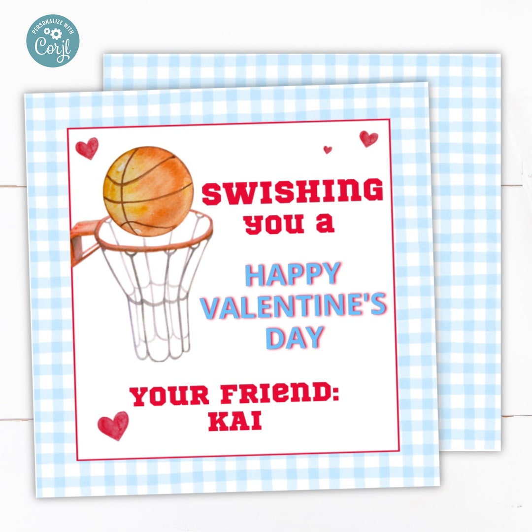Watercolor Basketball Valentine, Sports Valentine, Valentine Treat Tag ...