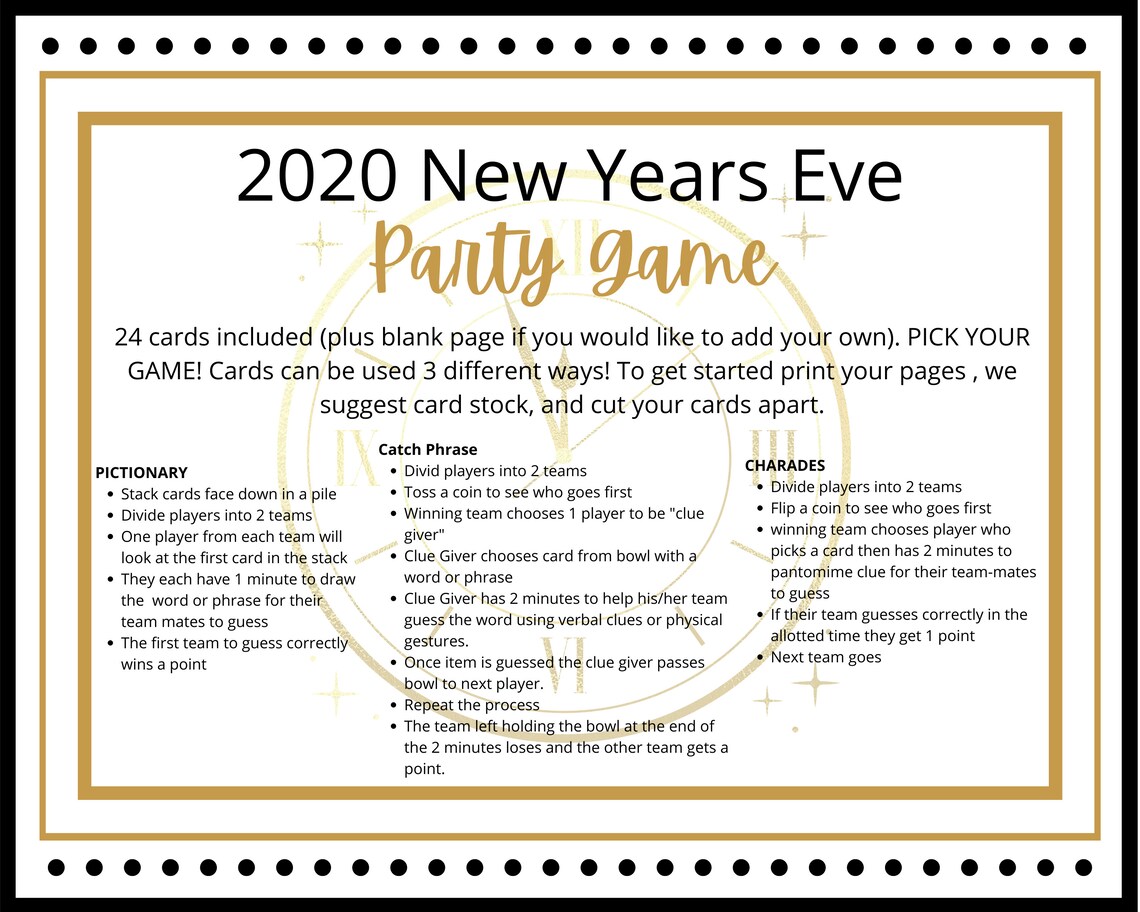 INSTANT DOWNLOAD Printable New Year's Game New | Etsy