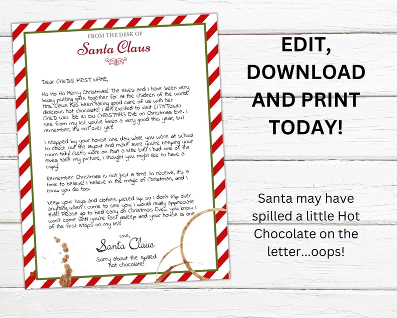 Editable Santa Letter and Envelope Personalized Letter From - Etsy